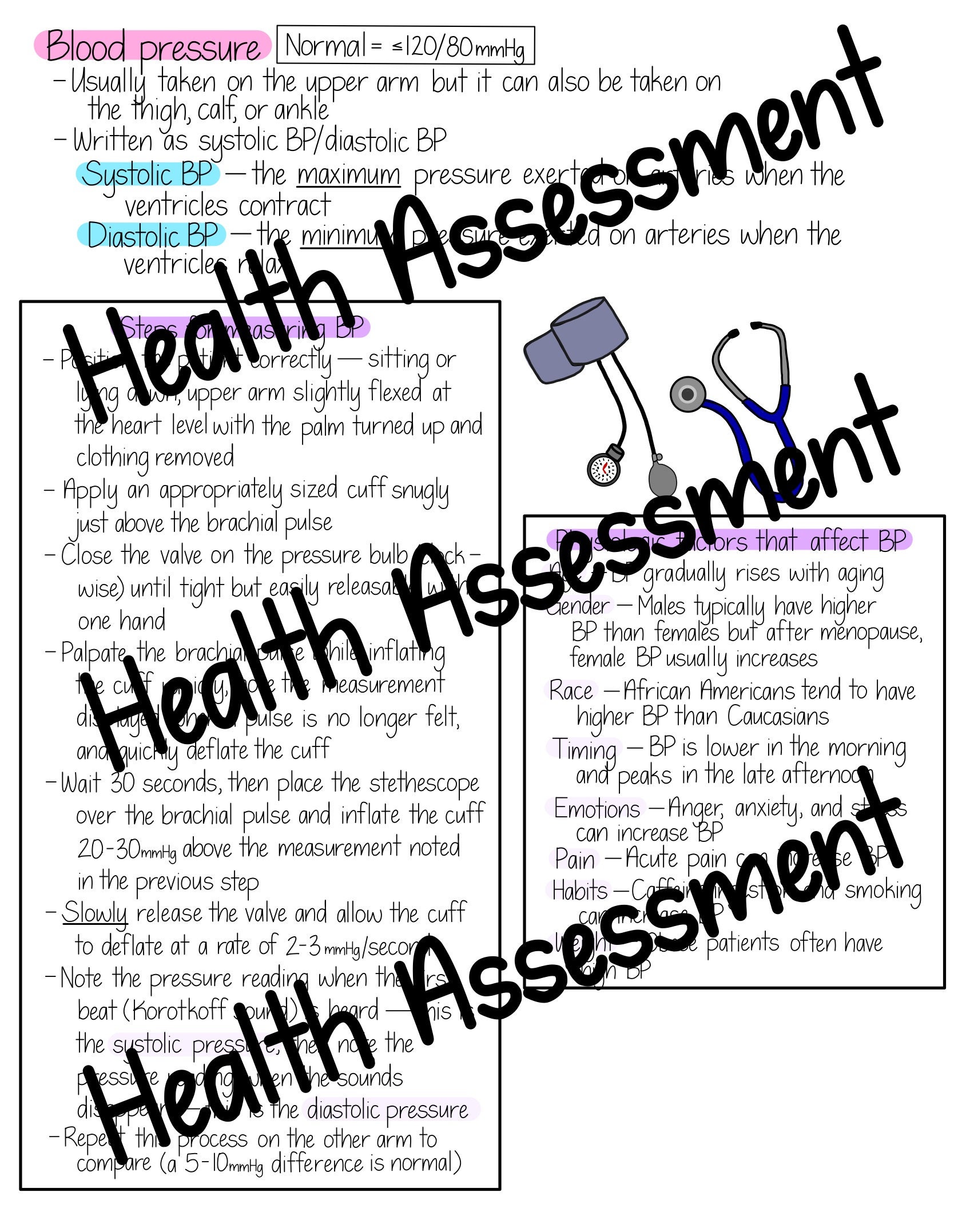 Health Assessment & Vital Signs - Nursing Study Guide - Etsy
