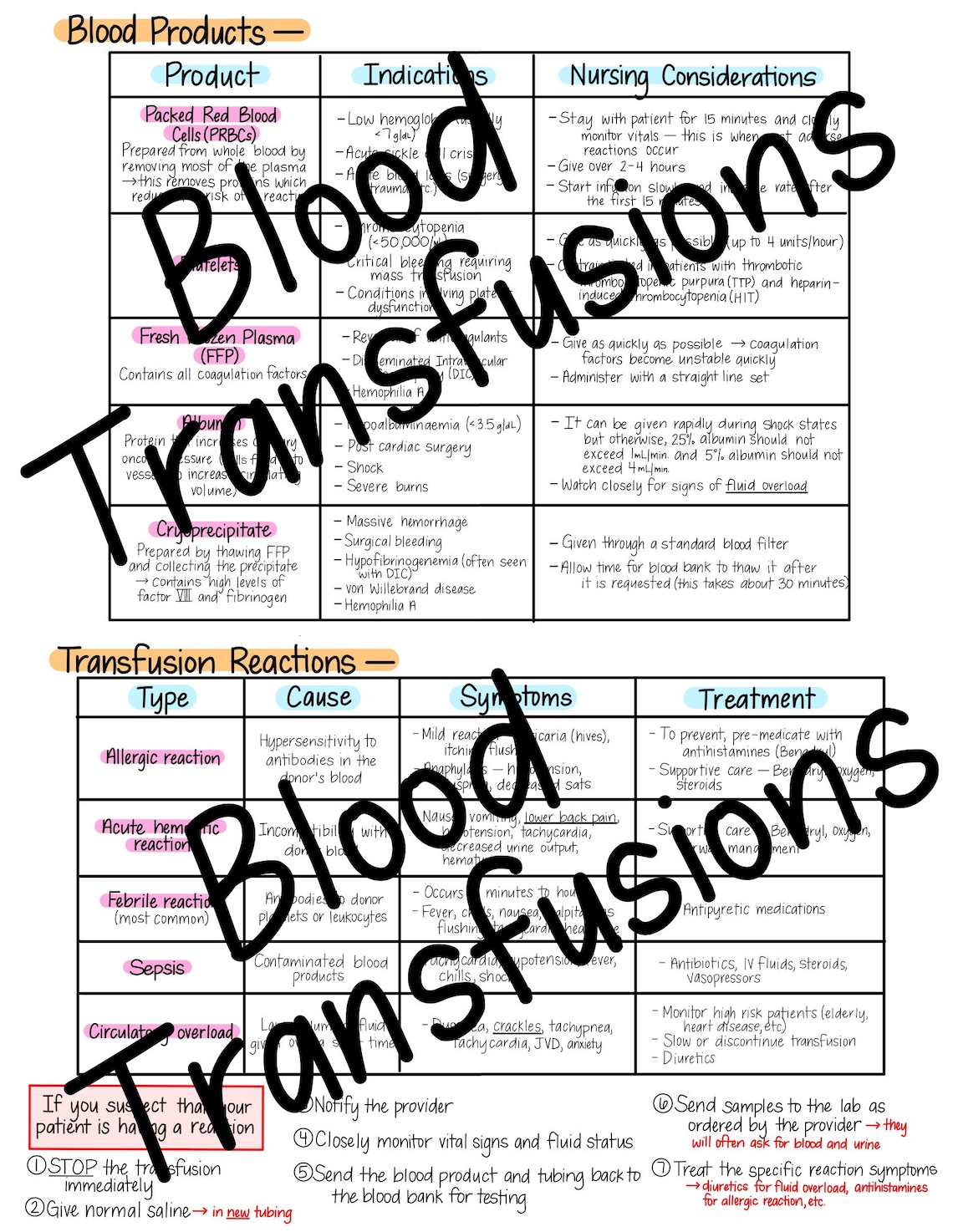 Blood Transfusions & Reactions - Nursing Study Guide - Etsy