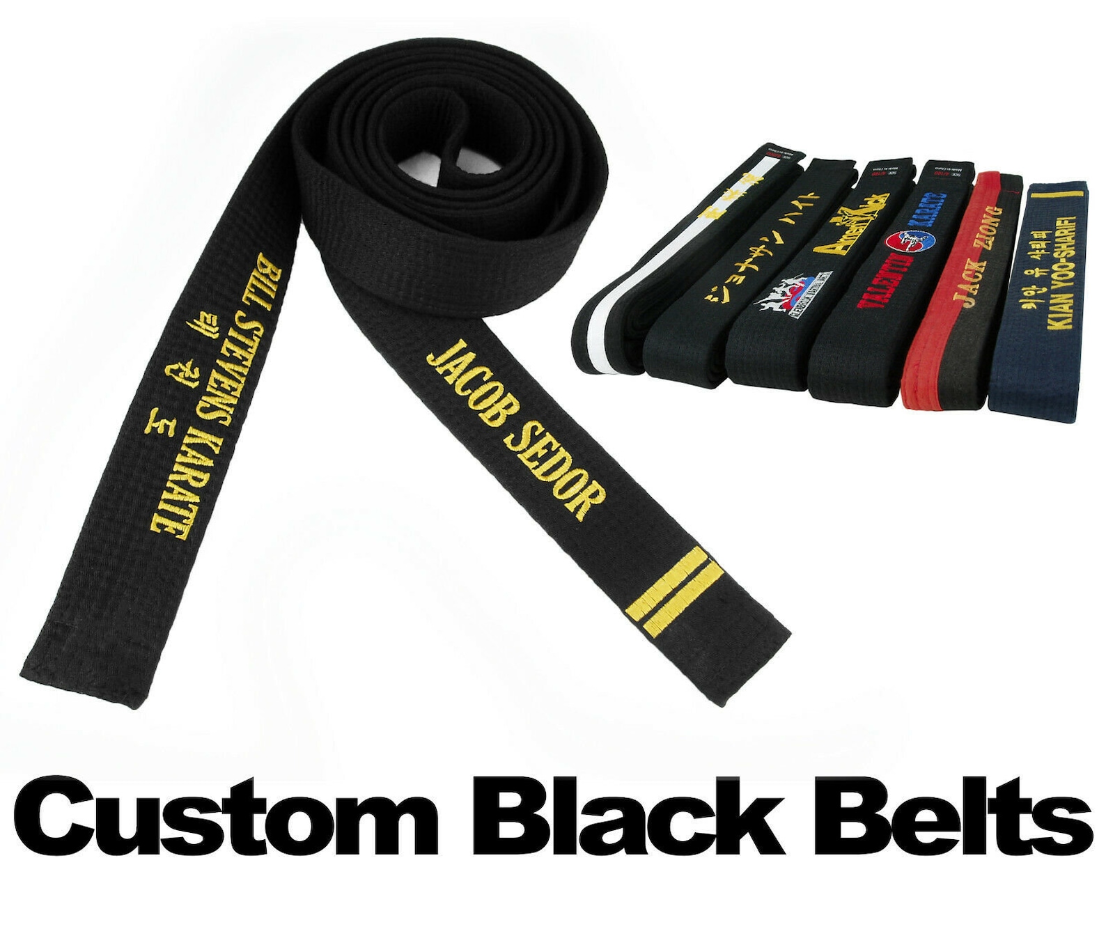 Martial Arts Black Belt Embroidered Custom Belts Karate Taekwondo Jiu ...