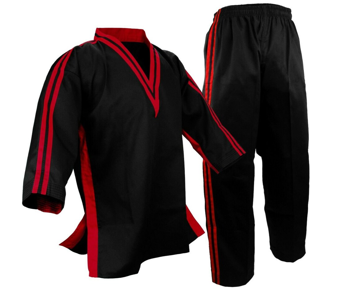 Taekwondo V-neck Uniforms Gi Black Red Two Tone Uniform Master ...