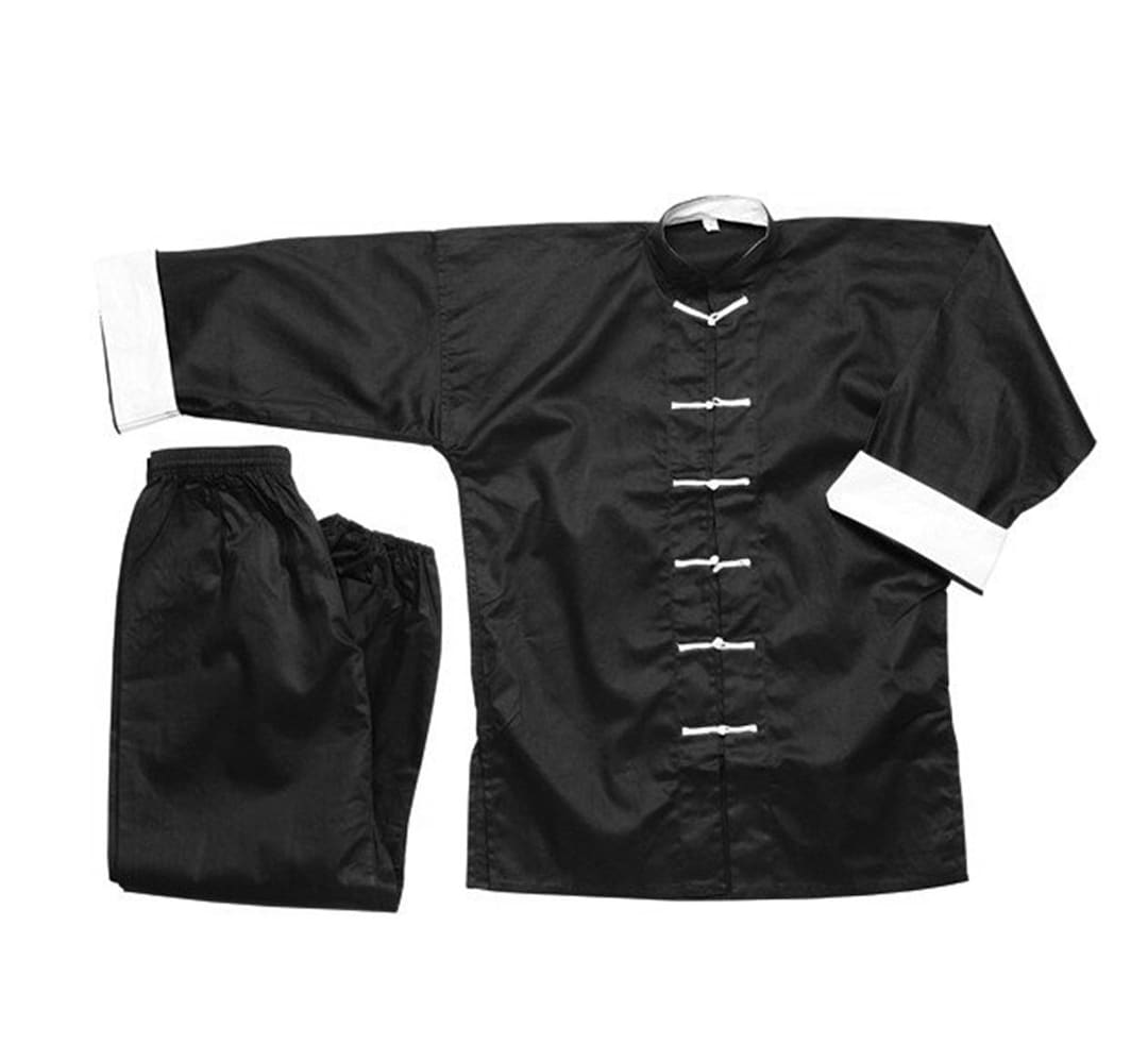 Kung Fu Uniform Tai Chi Uniform Shaolin Black W/ White Knot Cord Frogs ...