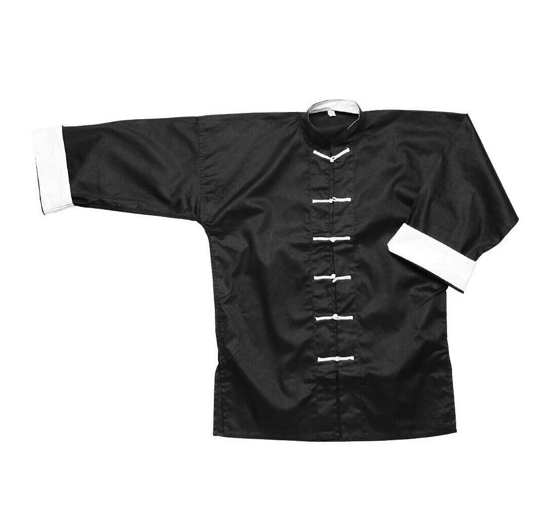 Kung Fu Uniform Tai Chi Uniform Shaolin Black W/ White Knot Cord Frogs ...