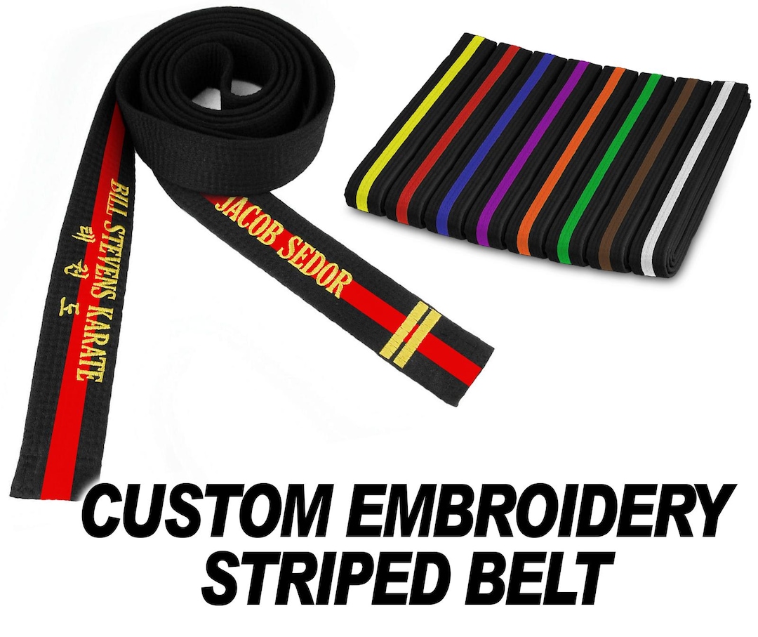 Martial Arts Striped Black Belt Embroidered Custom Belts Karate ...
