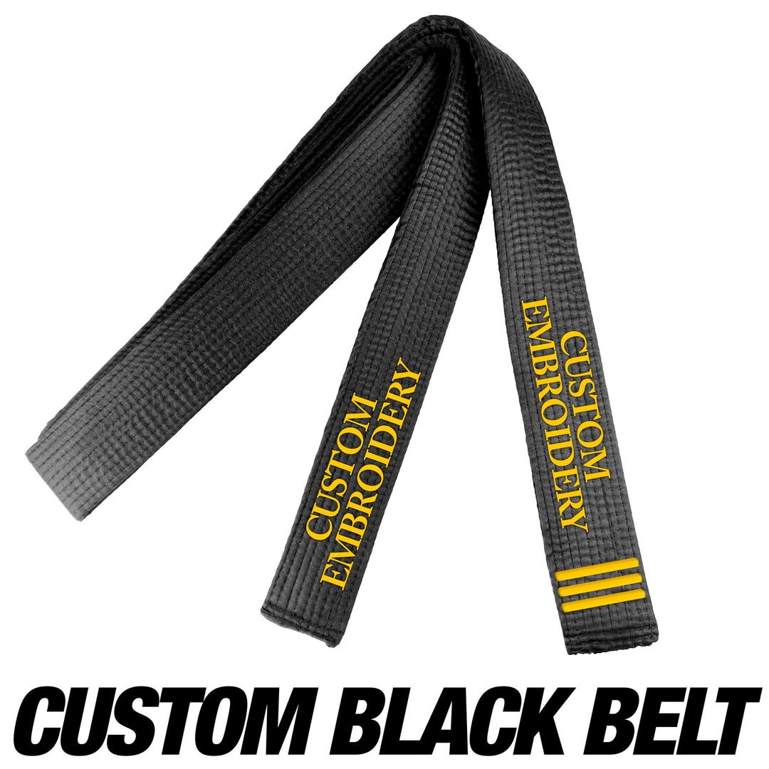 Satin Black Belt Martial Arts Embroidered Custom Belts Karate Taekwondo ...
