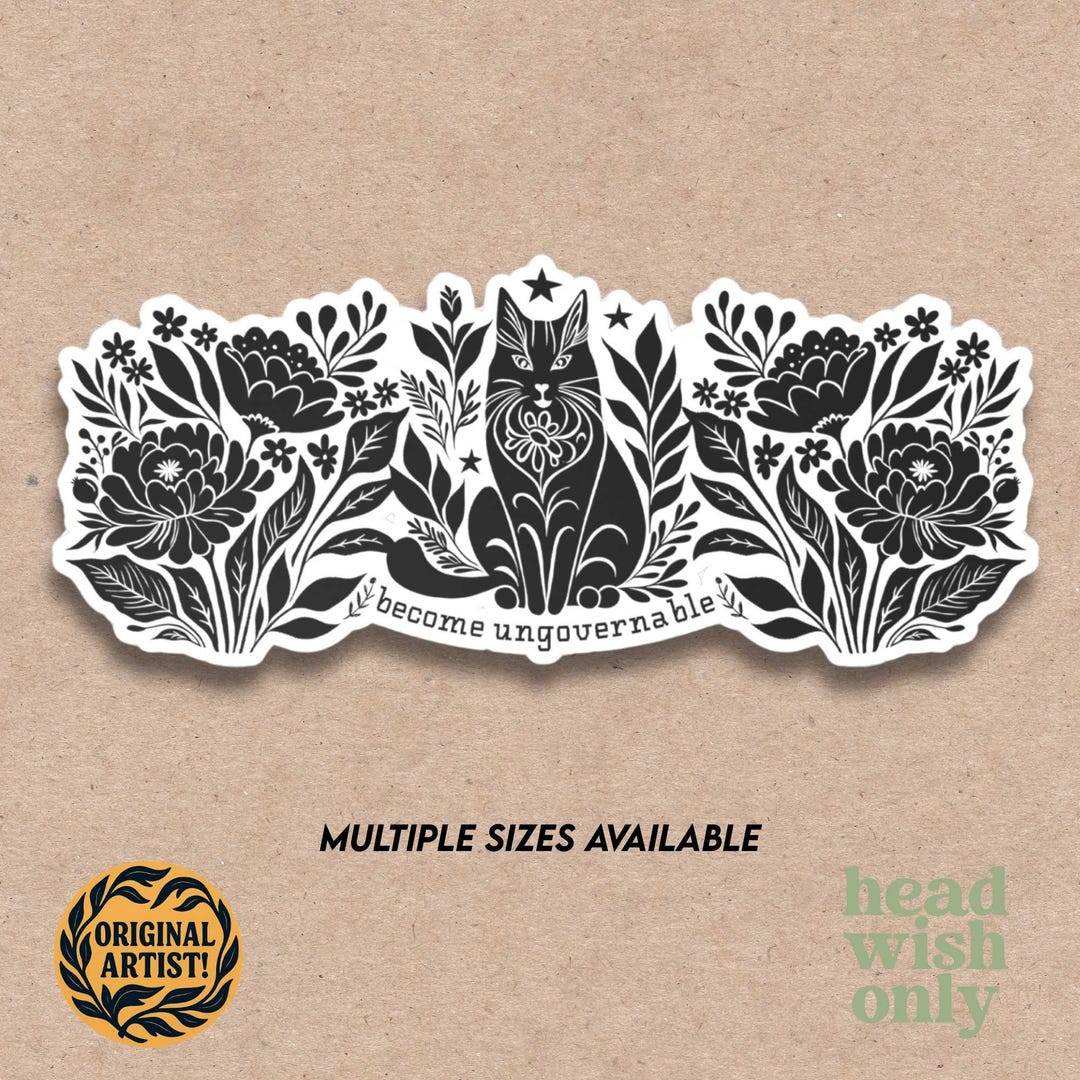 Become Ungovernable Sticker: Subtle Anti Trump Cat Linocut Sticker, FDT ...
