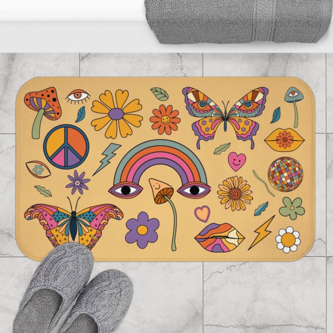 Retro Groovy 70s Bath Mat Vintage Inspired Bathroom Rug Hippie Decor ...