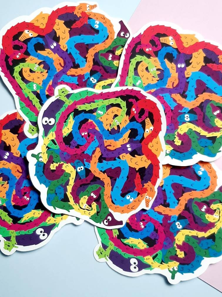 Worm on String Sticker Cuddle Pile Rainbow Worms Stationery - Etsy