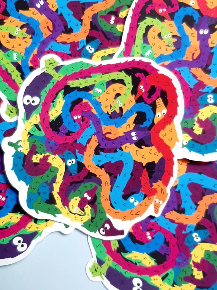 Worm on String Sticker Cuddle Pile Rainbow Worms Stationery - Etsy