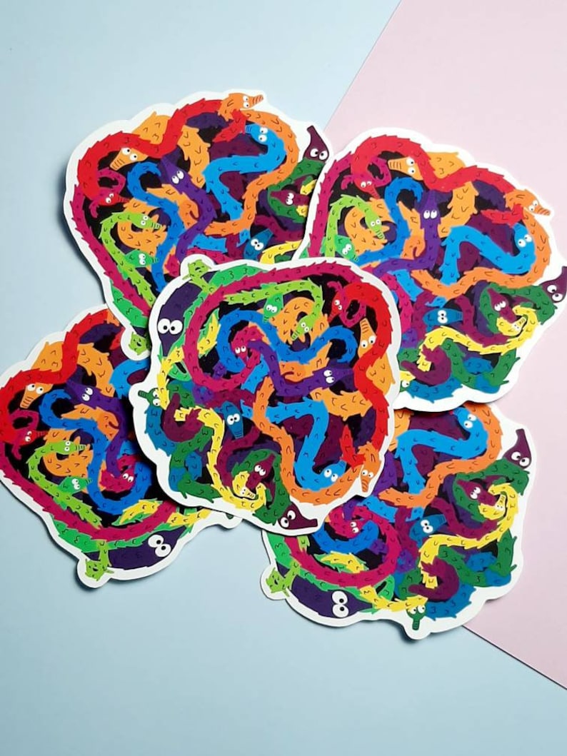 Worm on String Sticker Cuddle Pile Rainbow Worms Stationery - Etsy