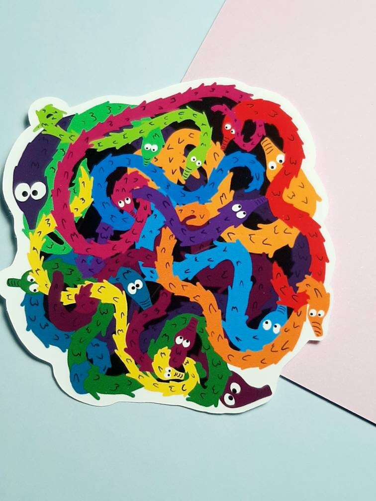 Worm on String Sticker Cuddle Pile Rainbow Worms Stationery - Etsy