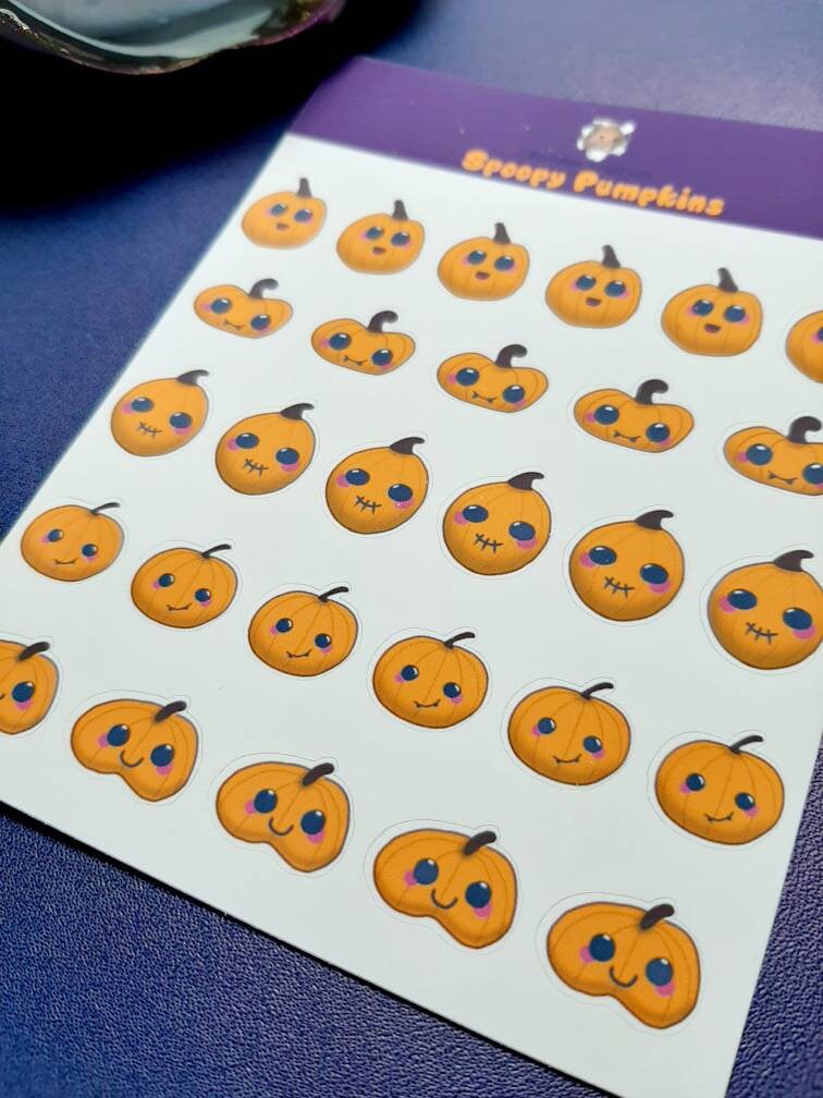 Pumpkin Sticker Sheet, Spooky Gifts, Waterproof Kawaii Halloween ...
