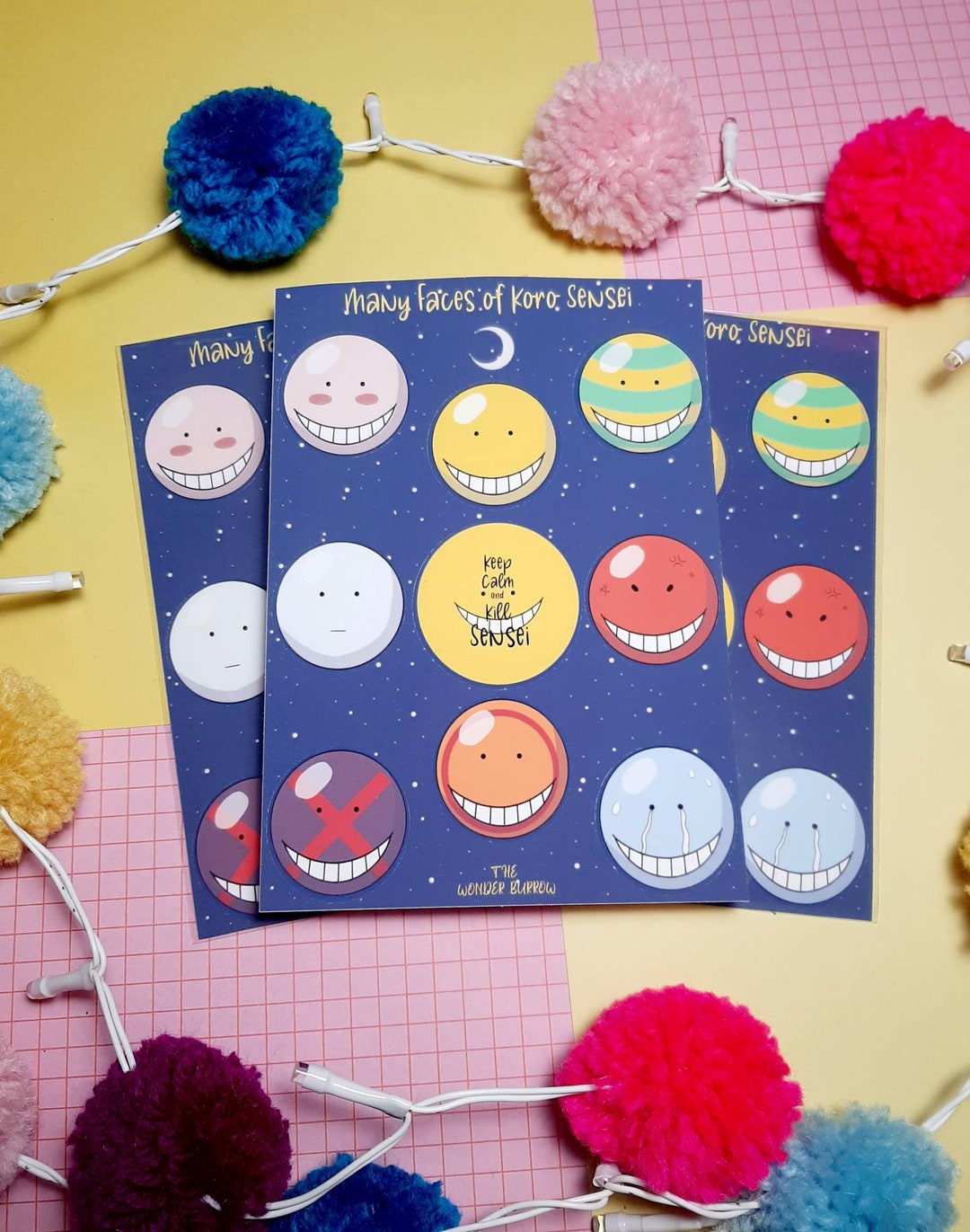 Assassination Classroom Koro Sensai Sticker Sheet, Sensai Face Stickers ...