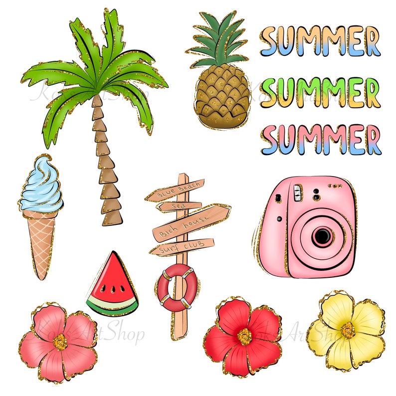 Summer Clipart Summer Stickers Collection Summer Stickers | Etsy