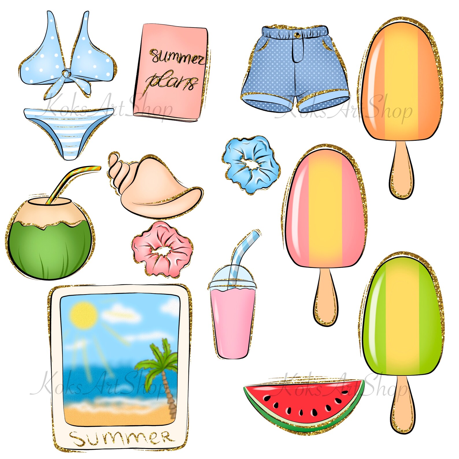 Summer Clipart Summer Stickers Collection Summer Stickers | Etsy