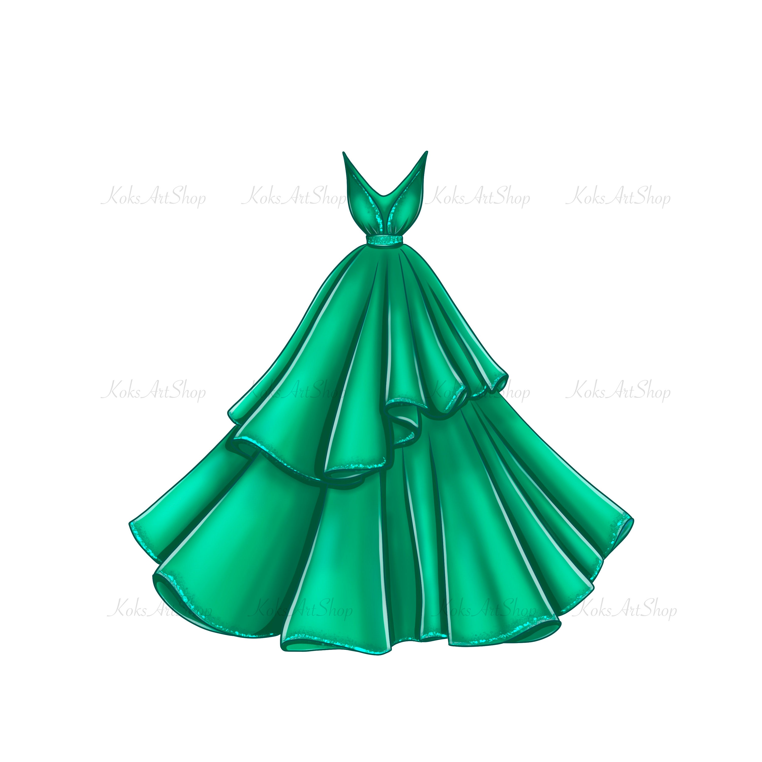 Vestido verde esmeralda PNG imágenes prediseñadas verde - Etsy México