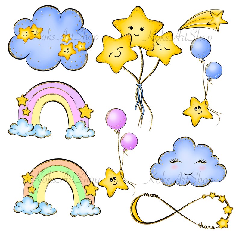 Moon Clipart Stars Clipart Rainbow Clipart Baby Clipart - Etsy