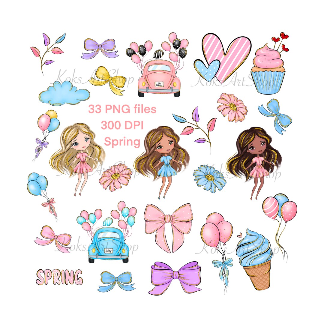 Spring Clipart, Girls Clipart, Making Postcard Supplies, Planner ...