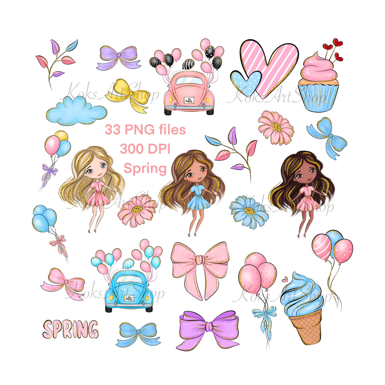Spring Clipart Girls Clipart Making Postcard Supplies - Etsy