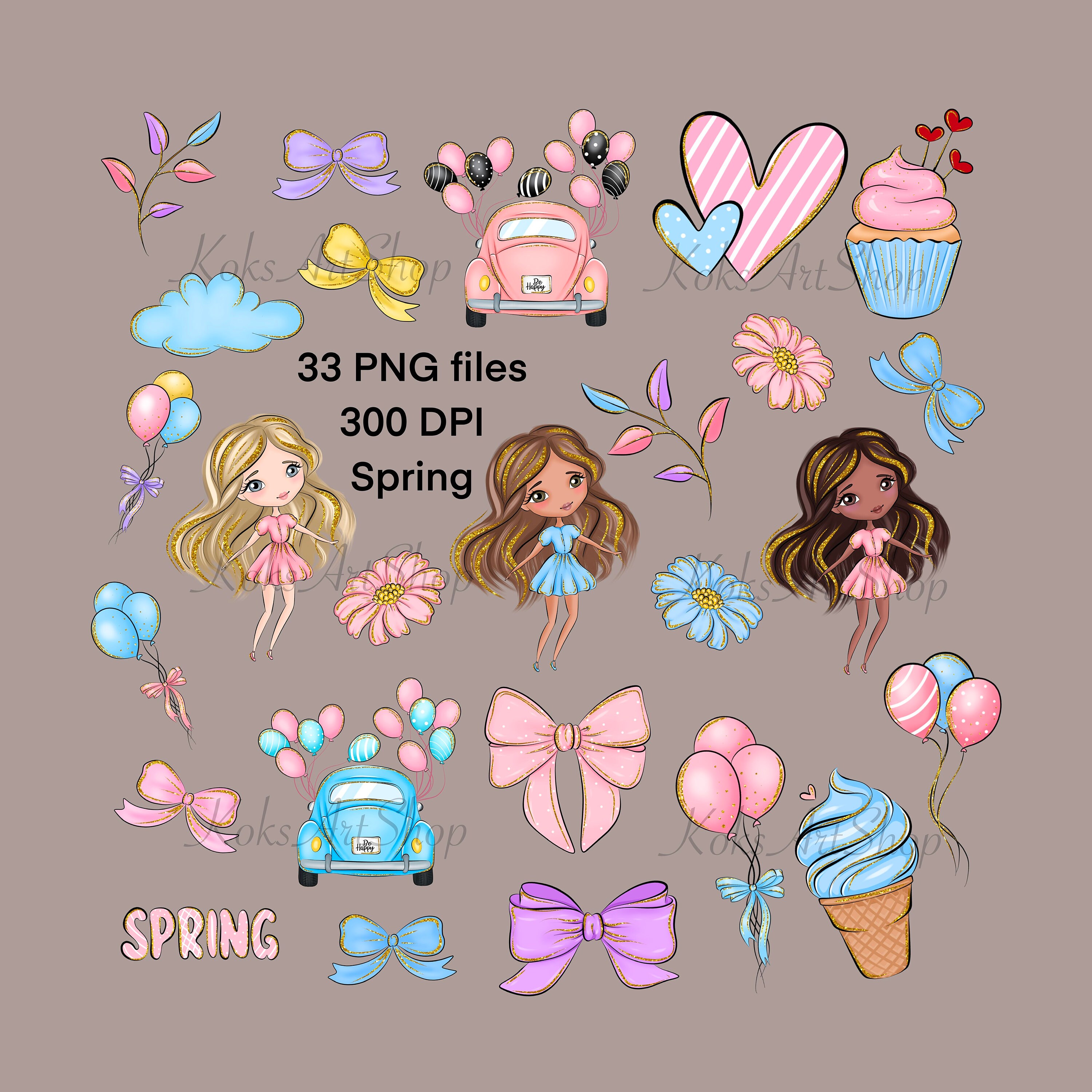 Spring Clipart Girls Clipart Making Postcard Supplies - Etsy
