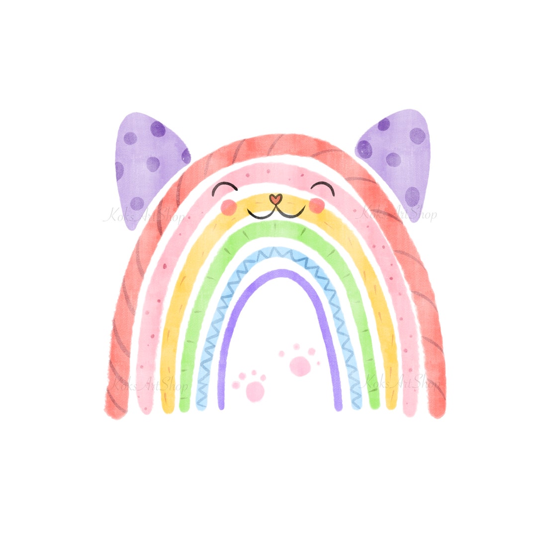 Kitty Clipart, Boho Clipart, Boho Rainbow, Cat Clipart, Kitty Rainbow ...