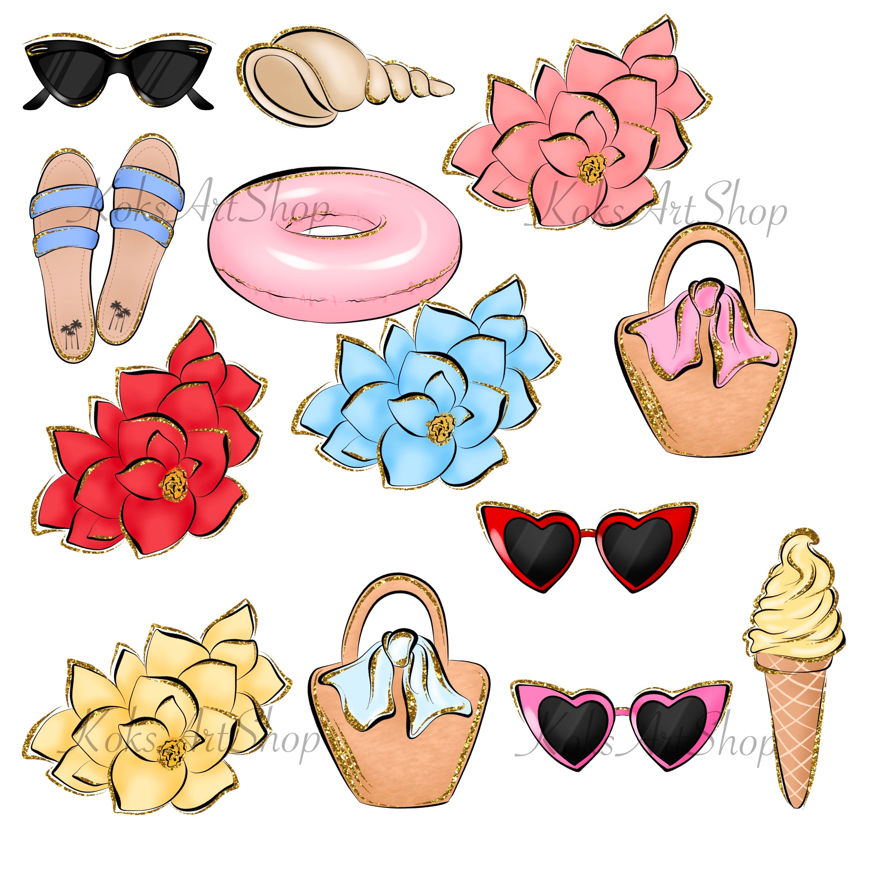Summer Clipart Summer Stickers Collection Summer Stickers - Etsy