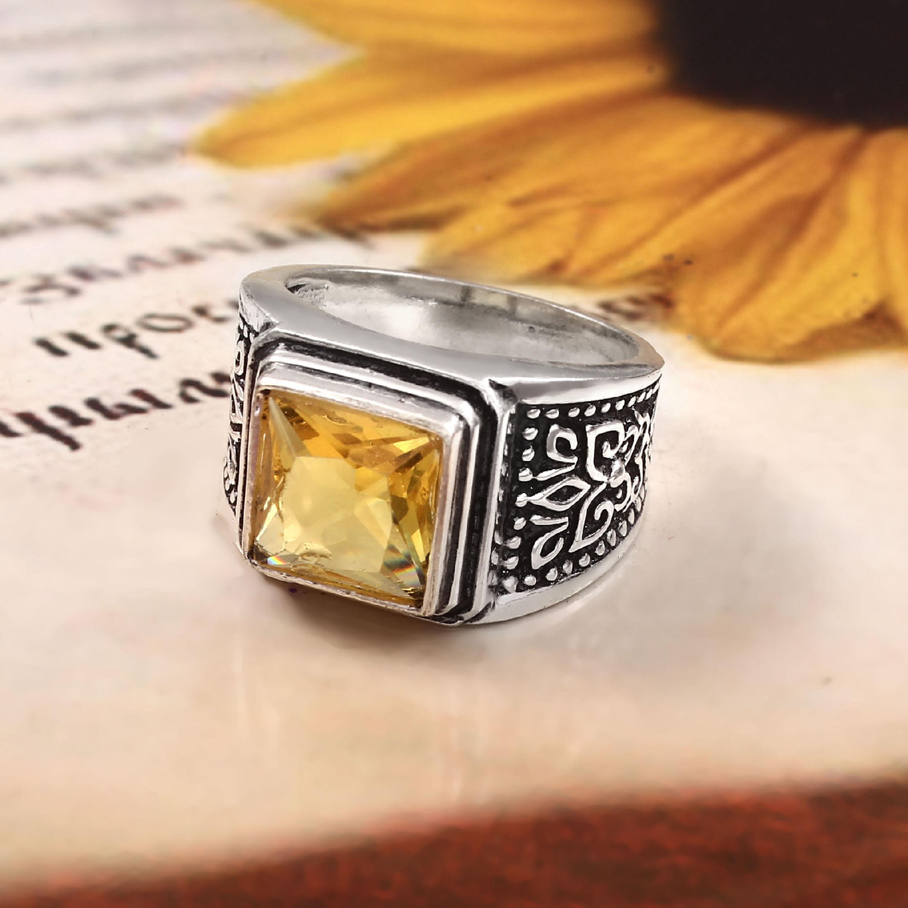 Citrine Ring for Men 925 Sterling Silver Square Signet Yellow Gemstone ...