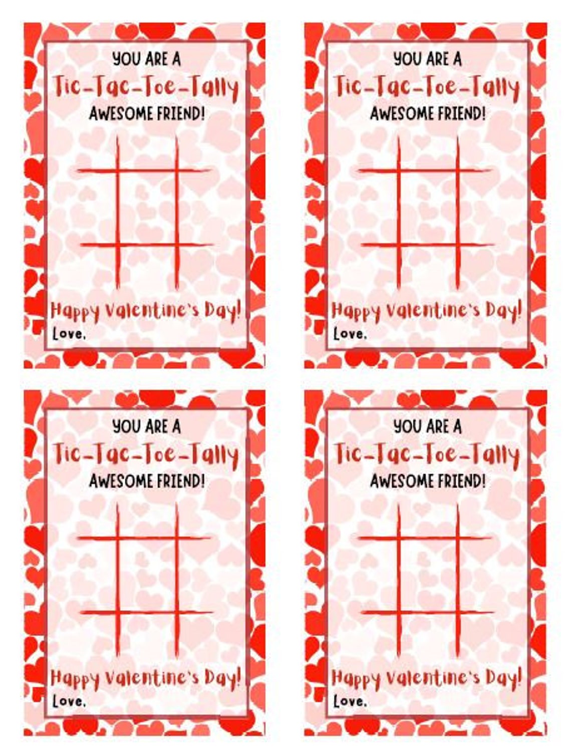 Printable Valentine's Day Tic Tac Toe Cards - Tic Tac Toe Valentine ...