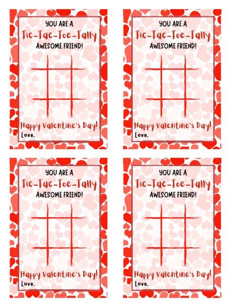 Printable Valentine's Day Tic Tac Toe Cards - Tic Tac Toe Valentine ...