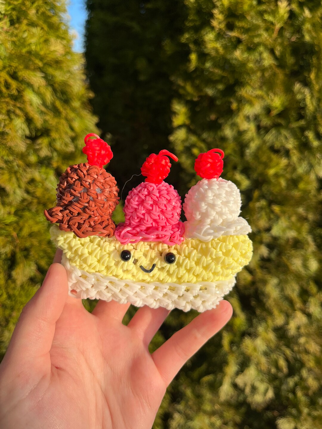 Loomigurumi Banana Split/ Rainbow Loom Banana Split/ Rainbowloom Ice ...