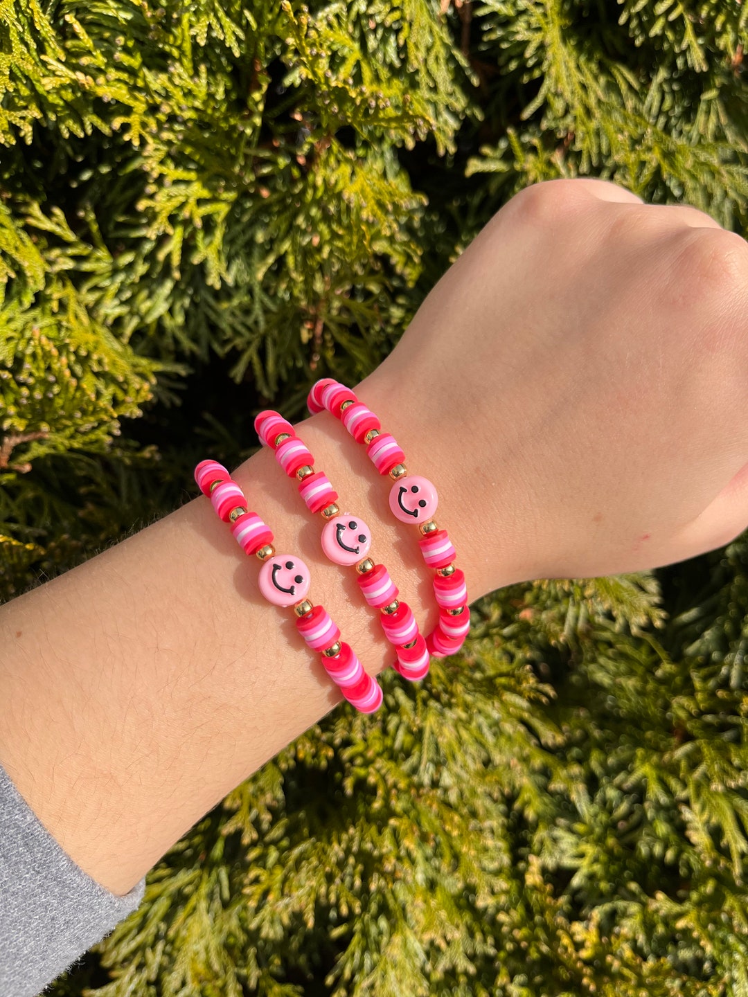 Pink Smiley Bracelets/ Clay Bead Bracelets - Etsy