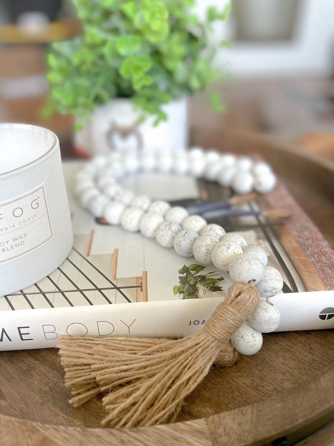 Rustic White Farmhouse Decorative Wood Beads for Vase, Mantle, Coffee ...