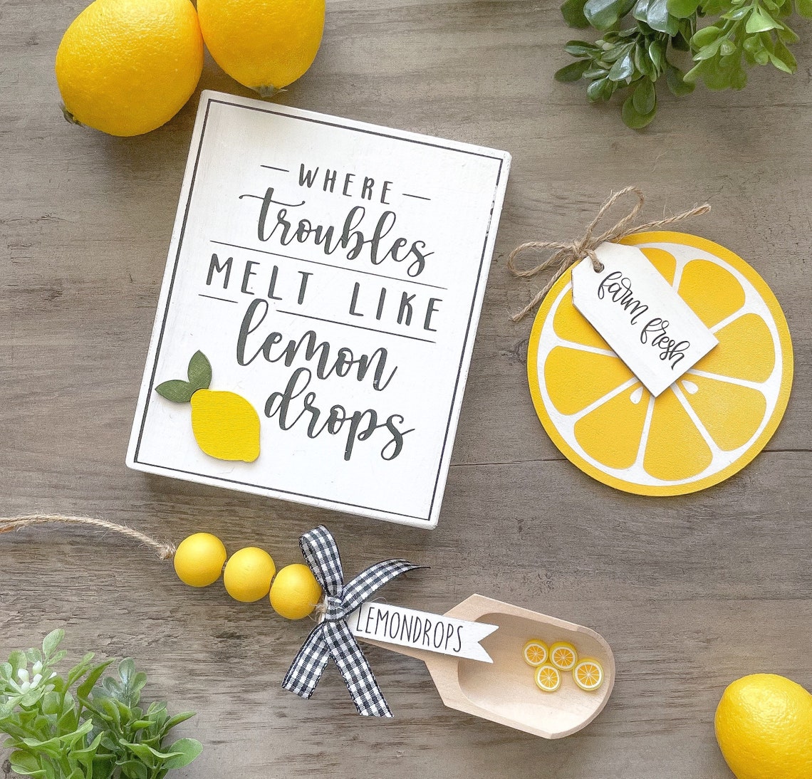Farmhouse Lemon Decor mix and match mini sign wood bead | Etsy