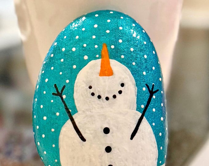 Hand Painted Snowman Rock | Winter Decor - Etsy