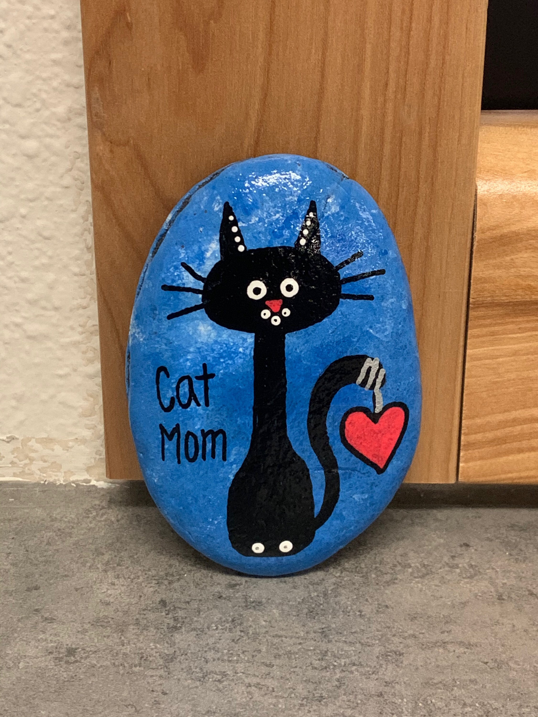 Cat With Heart Rock | Cat Mom Rock | Pet Rocks | Cat Rock | Kitty Rock ...