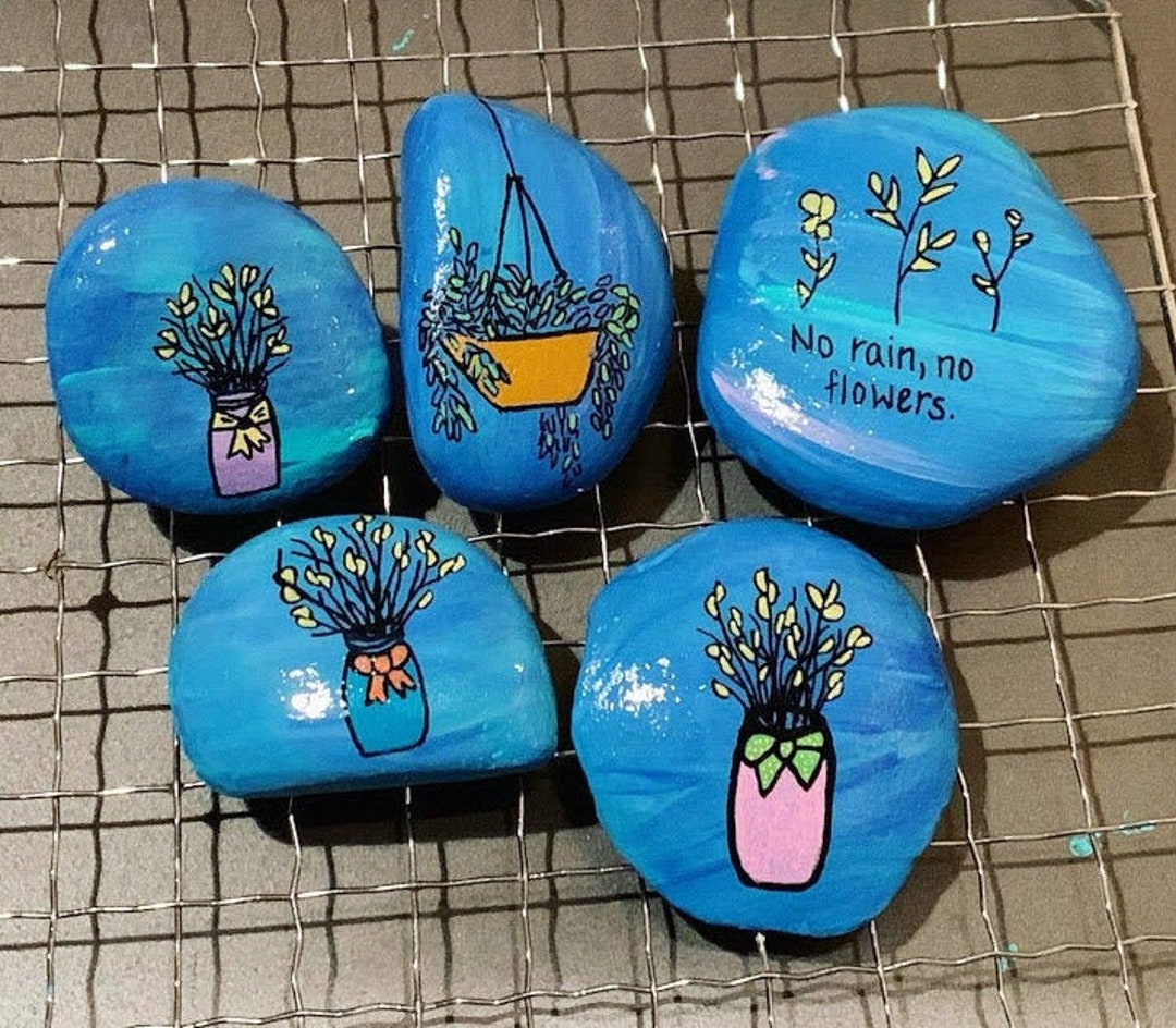 Hand Painted Floral Rocks | Flower Rocks | Rock Gifts | Flowers in Vase ...