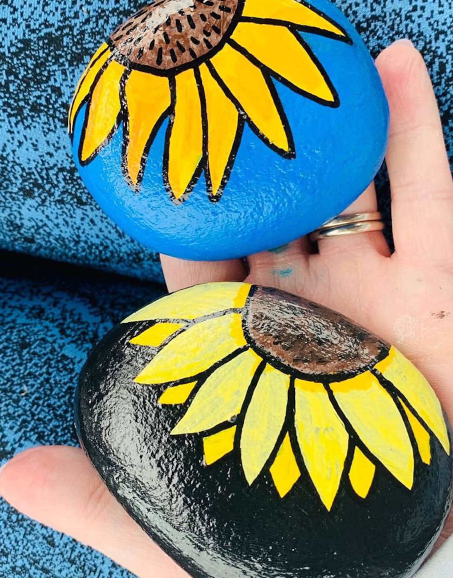 Sunflower Rocks Custom Painted Rocks Flower Rocks Floral - Etsy