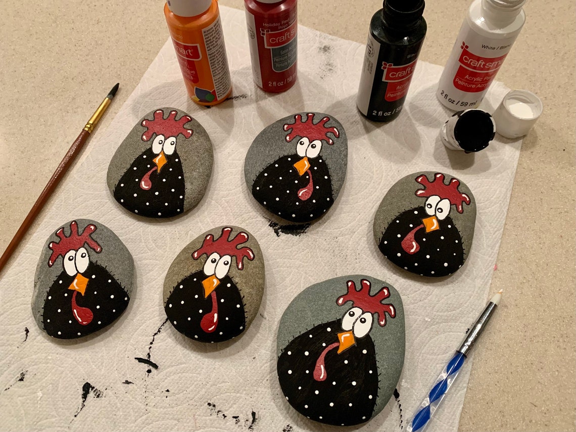 Hand Painted Chicken Rock - Etsy