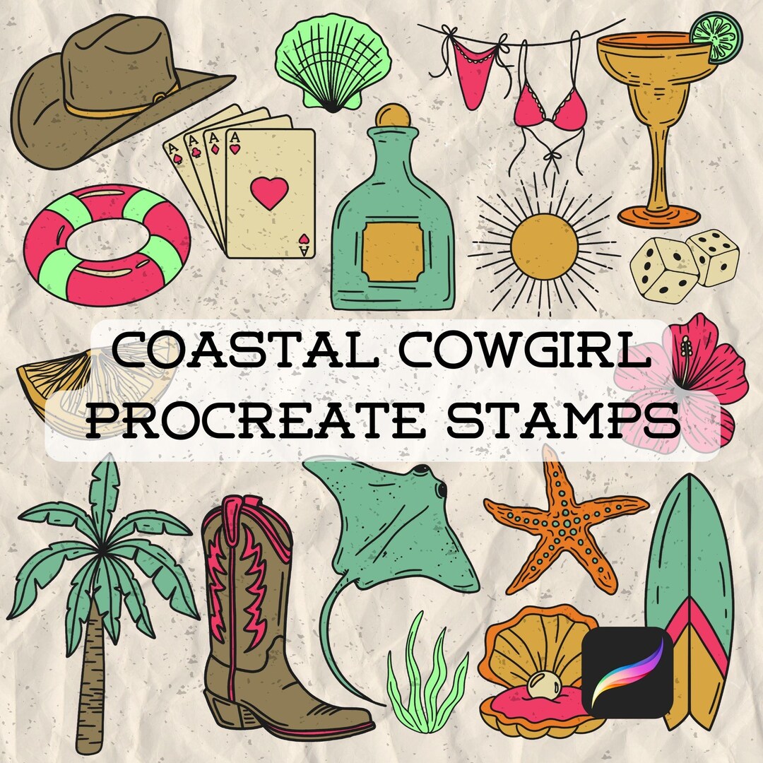 Coastal Cowgirl Procreate Stamps, Western Cowgirl Stamp Set for ...