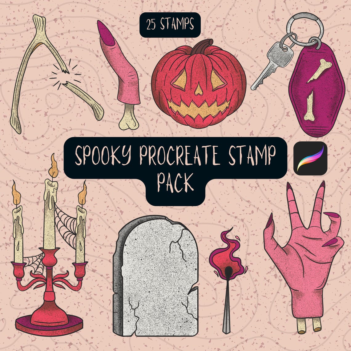 Halloween Procreate Stamp Pack, Procreate Tattoo Brushes, Spooky Tattoo ...