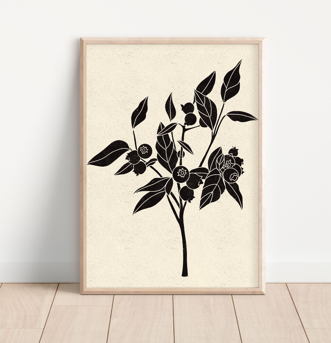 Blueberry Print, Lino Cut Print, Fruit Market Print, Vintage Botanical ...