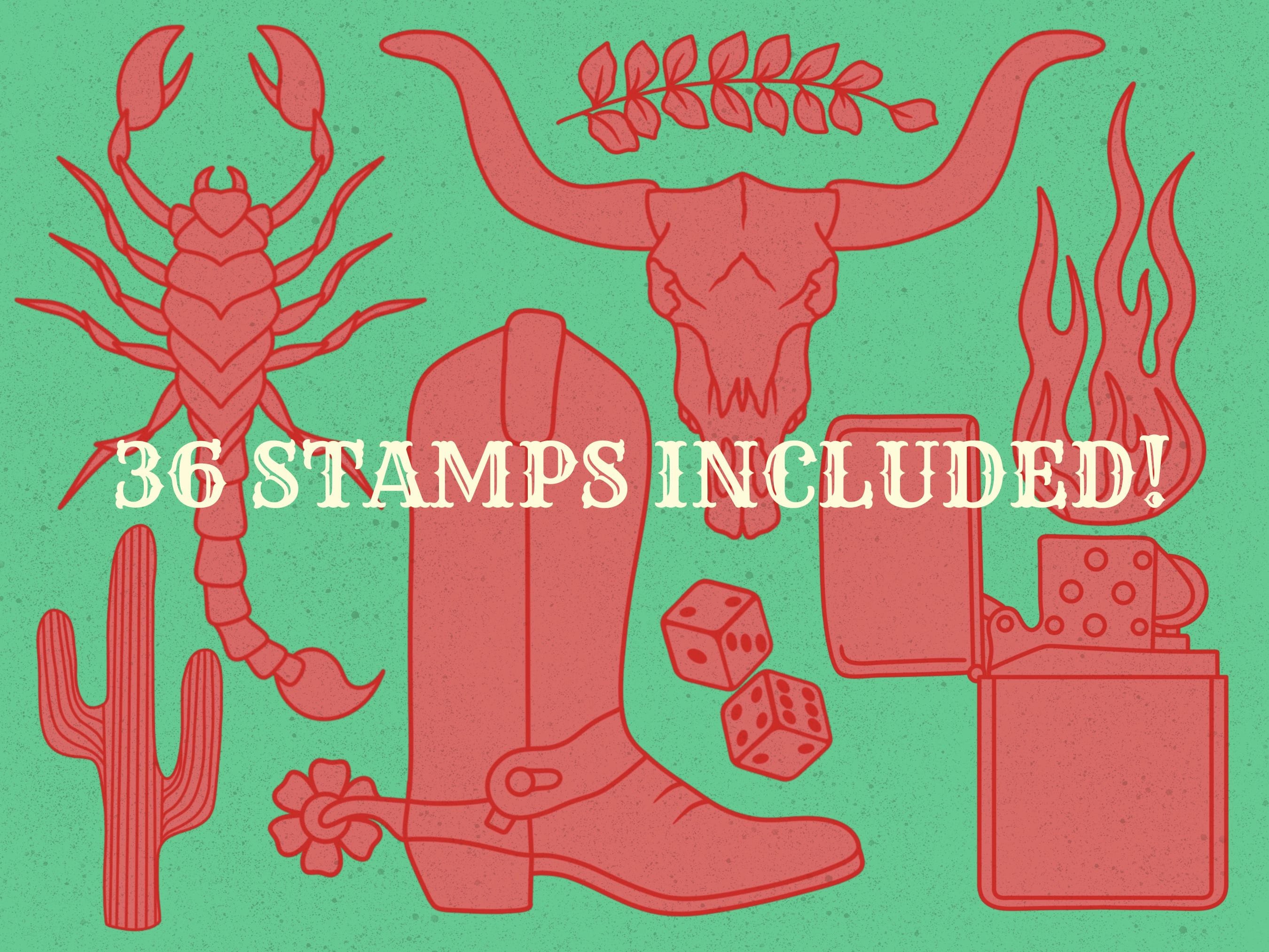 Western Procreate Stamps: Cowboy Tattoo Brushes Bundle (digital ...