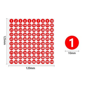 Numbers Stickers 1-100/ 10 Mm. Round Digital Self-adhesive Waterproof ...