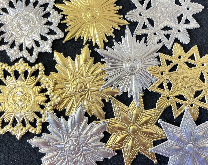 10 Dresden Trim Paper German Gold Silver Star Snowflake Medallions ...