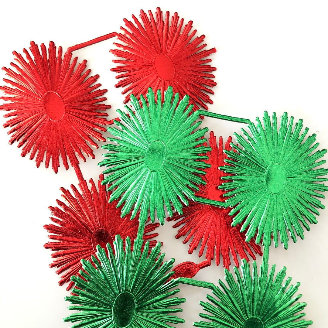 8 Oval Starburst RED and GREEN German Dresden Trim Paper Craft Art ...
