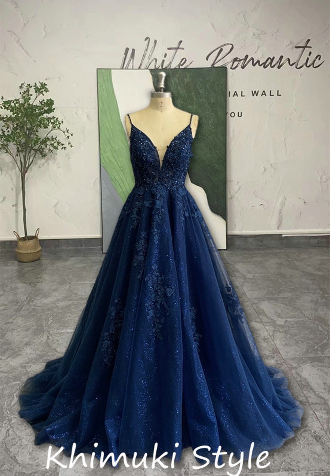 Ball Gown Sparkle Navy Blue Prom Dress - Etsy