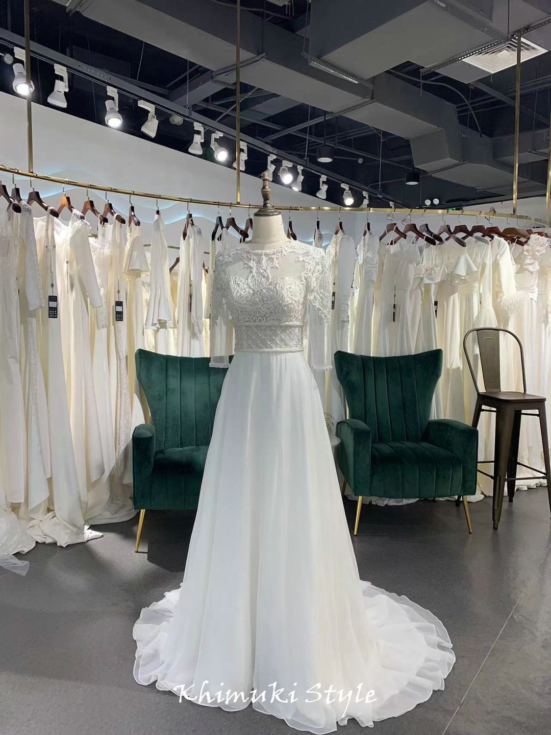 Long Sleeve Sheer Lace Wedding Dress - Etsy