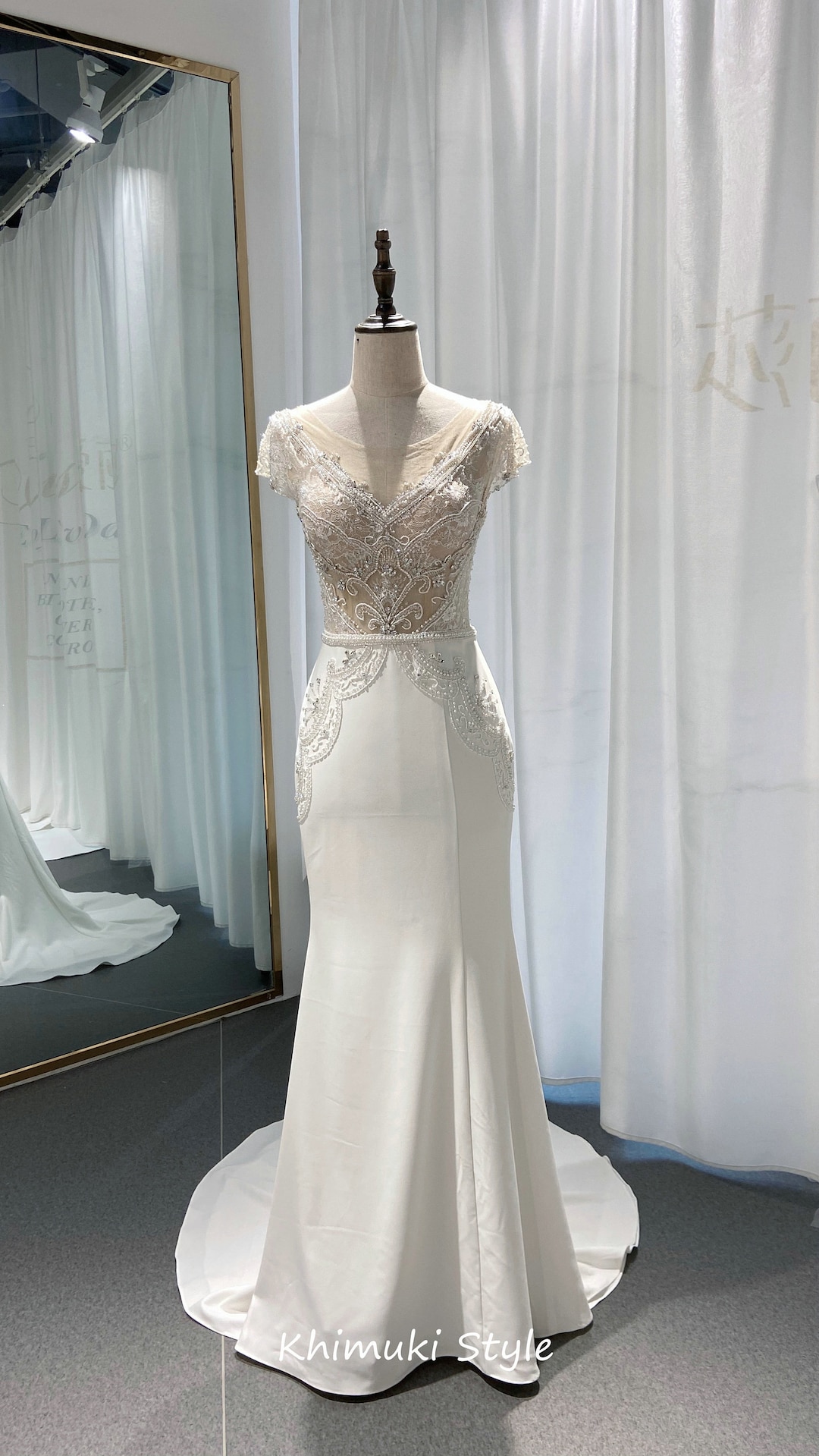 Sheath Sheer Beaded Wedding Dress - Etsy