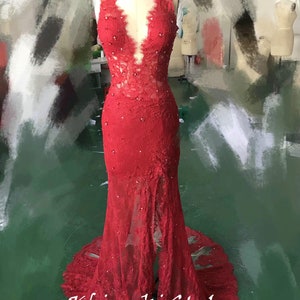 Fit and Tight Deep Red Lace Prom Dress - Etsy