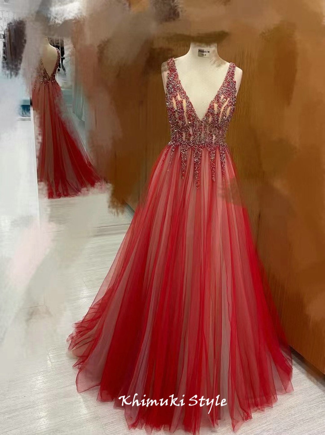 Ball Gown Handmade Beaded Red Prom Dress - Etsy