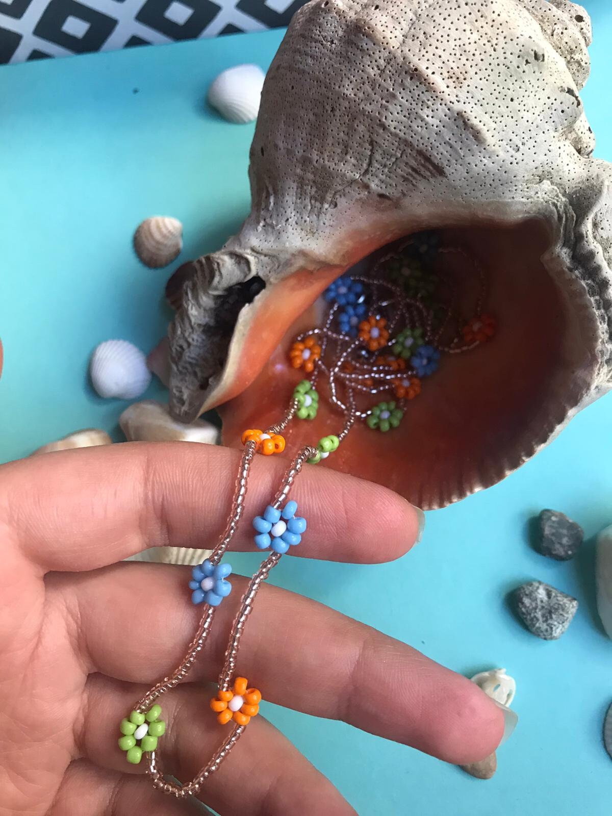 Rainbow Daisy Beaded Necklace Daisy Necklace Summer - Etsy UK